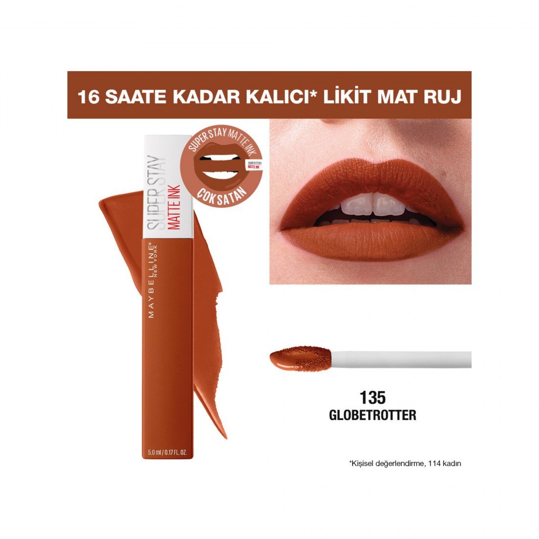 Maybelline New York Super Stay Matte Ink Likit Mat Ruj - 135 Globe ...