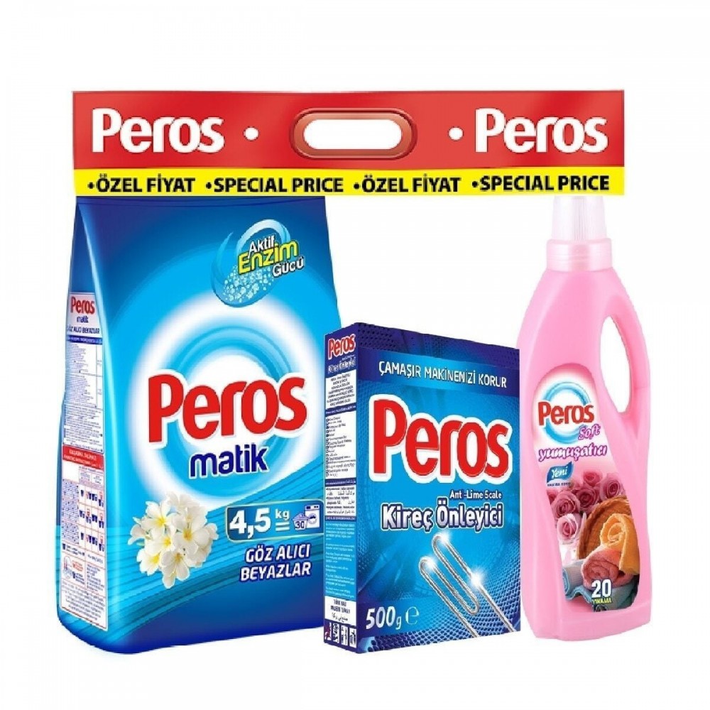Peros 4,5 Kg Toz Beyazlar İçin Deterjan + 2 Lt Yumuşatıcı + 500 gr ...